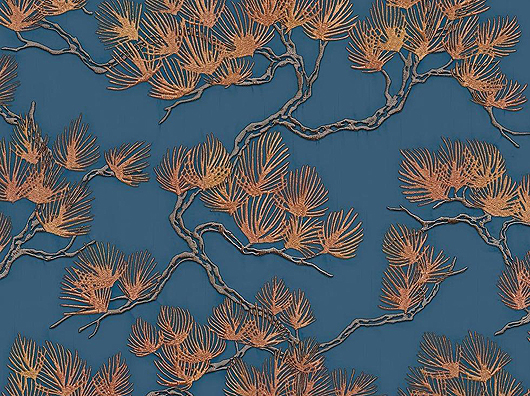 Blue & Copper, Oriental Pine Tree, Design id 17 – Wallpaper John’s