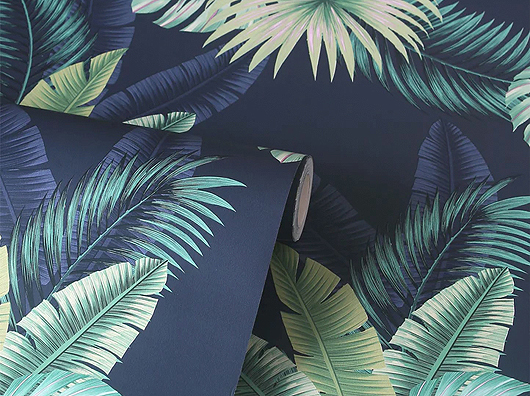 Modern Tropical Feature Wallpaper (Navy) – Wallpaper John’s