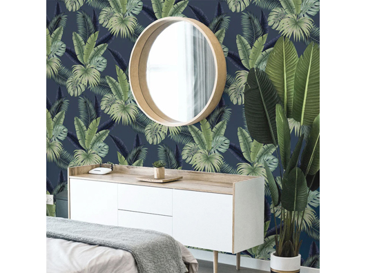 Modern Tropical Feature Wallpaper (Navy) – Wallpaper John’s